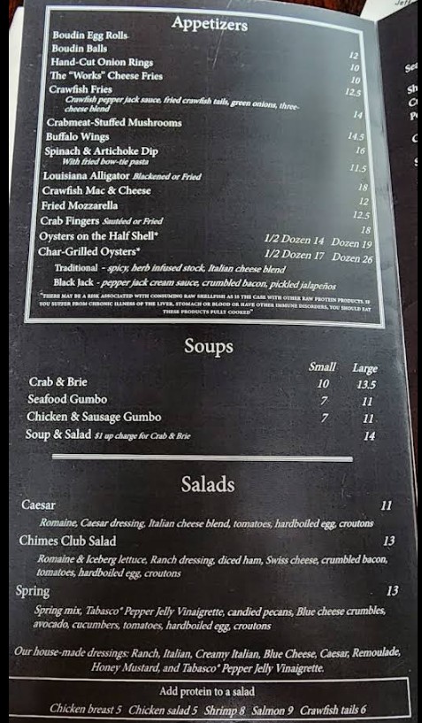 The Chimes Lafayette Restaurant Menu | Best American Food & Drinks in ...