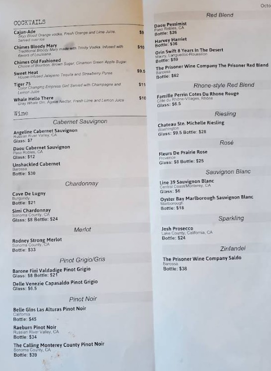 The Chimes Lafayette Restaurant Menu | Best American Food & Drinks in ...