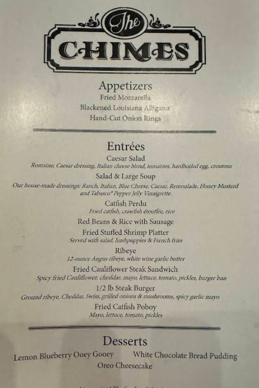 The Chimes Lafayette Restaurant Menu | Best American Food & Drinks in ...
